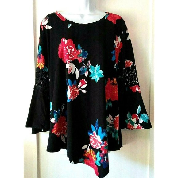 NY Collection | Tops | Ny Collection Woman X Black W Red Floral Crochet ...